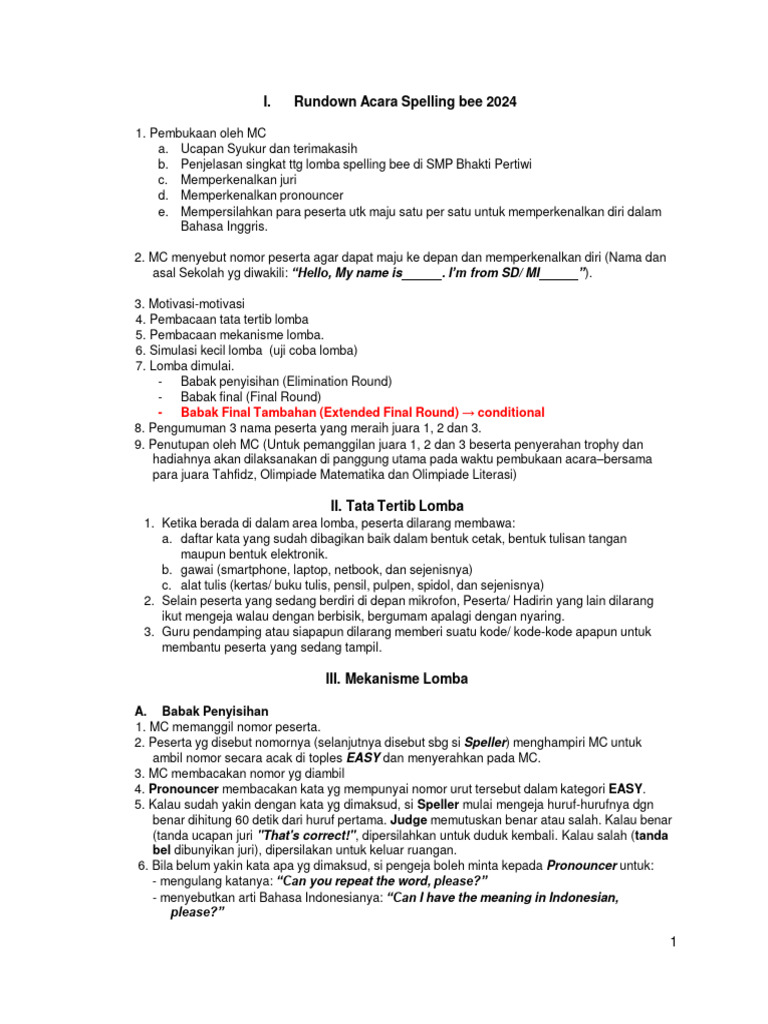 Juknis Lomba Spelling Bee SD 2024 | PDF | Olahraga & Rekreasi | Seni ...