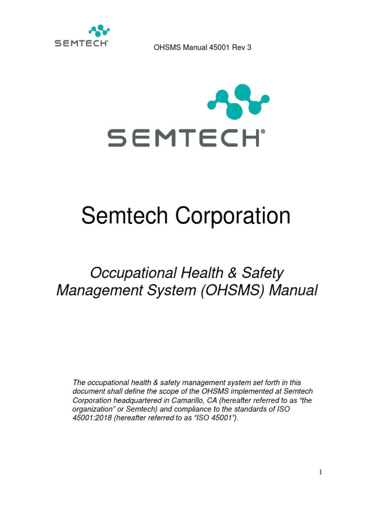 OHSMS Manual ISO 45001 Compliance | PDF | Occupational Safety And Health | Safety
