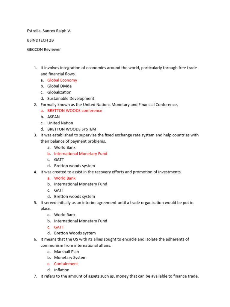 GECCON Reviewer | PDF | Sustainability | Bretton Woods System