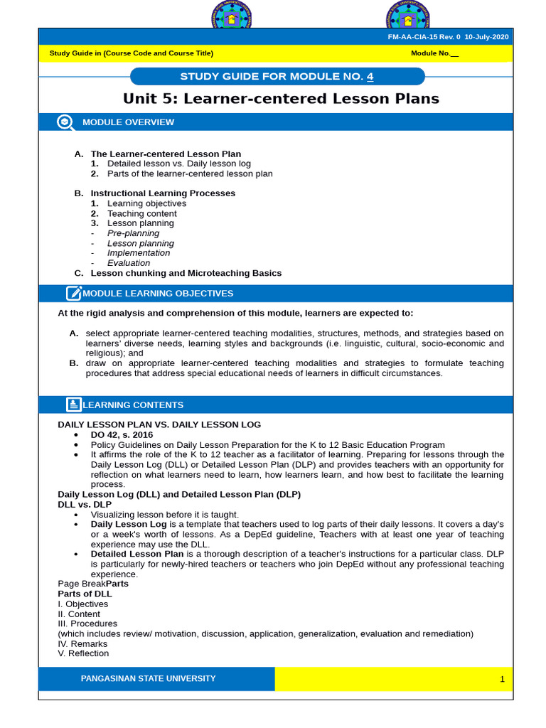 Module 5 Learner Centered Lesson Plans | PDF | Lesson Plan | Learning