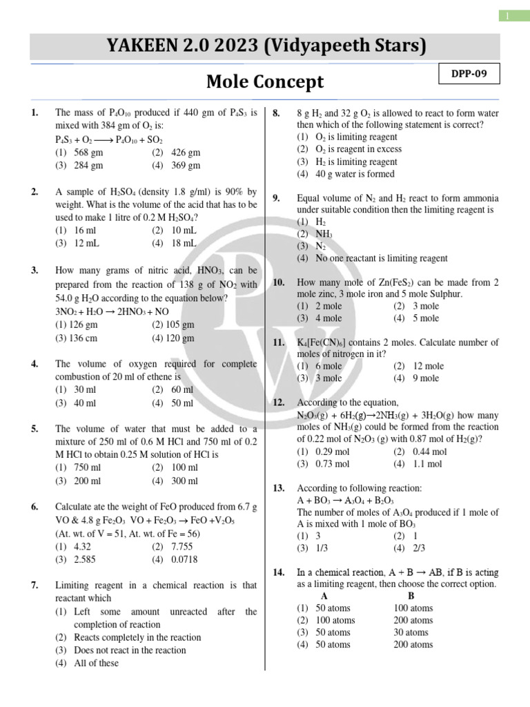 Chemistry Practice for Students | PDF | Chemical Reactions | Mole (Unit)