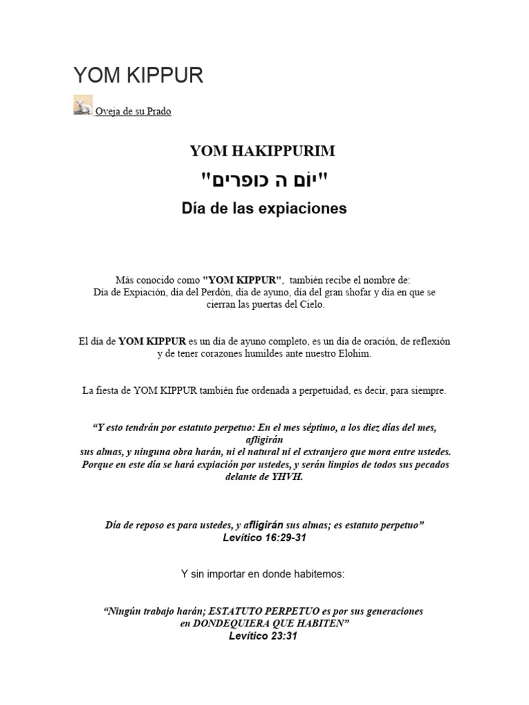 Significado y celebración de Yom Kippur | PDF | Yom Kippur | Creencia ...