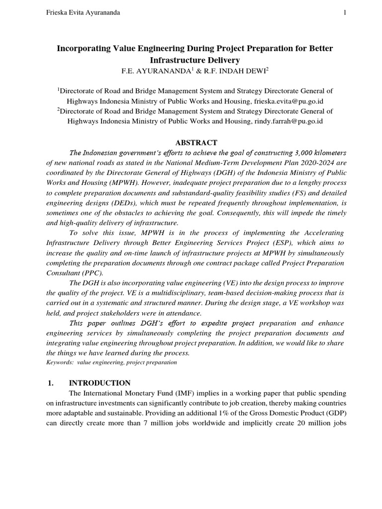 Incorporating Value Engineering During Project Preparation For Better Infrastructure Delivery ...