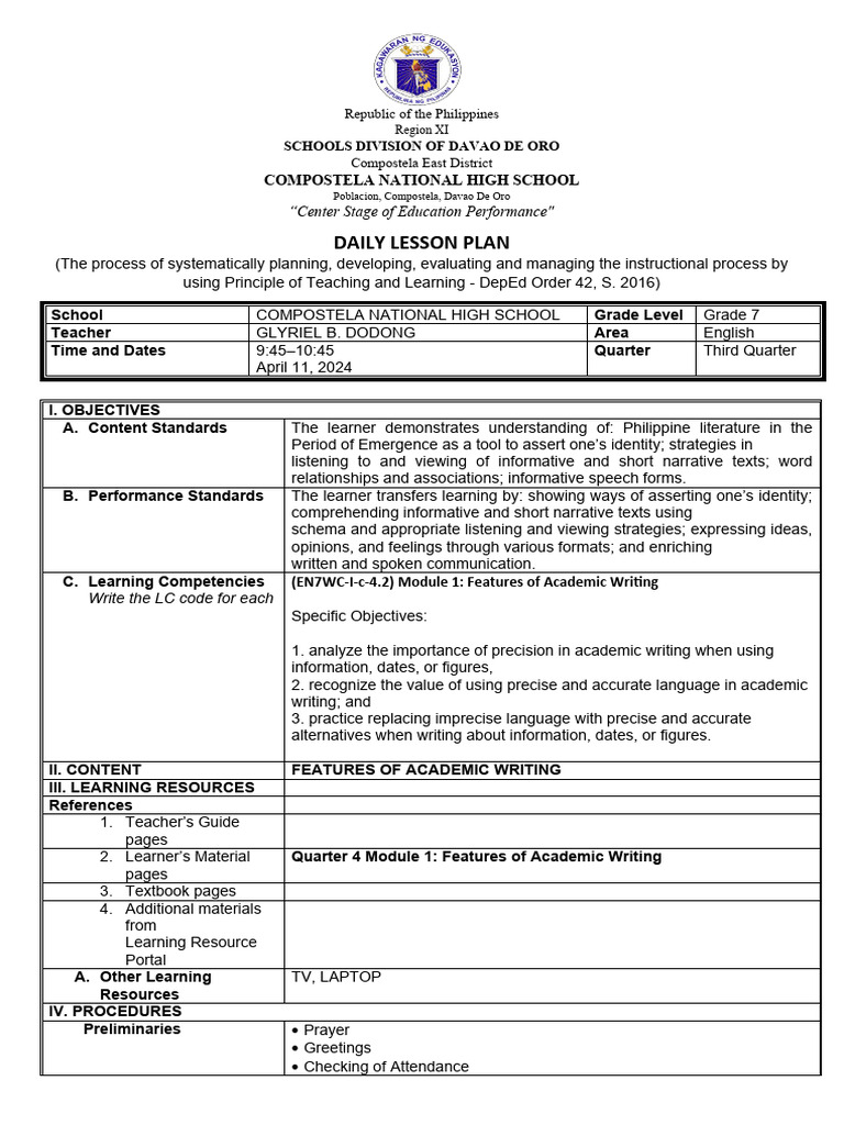 Q4 DLP Module 1 Day 2 | PDF | Learning | Teachers