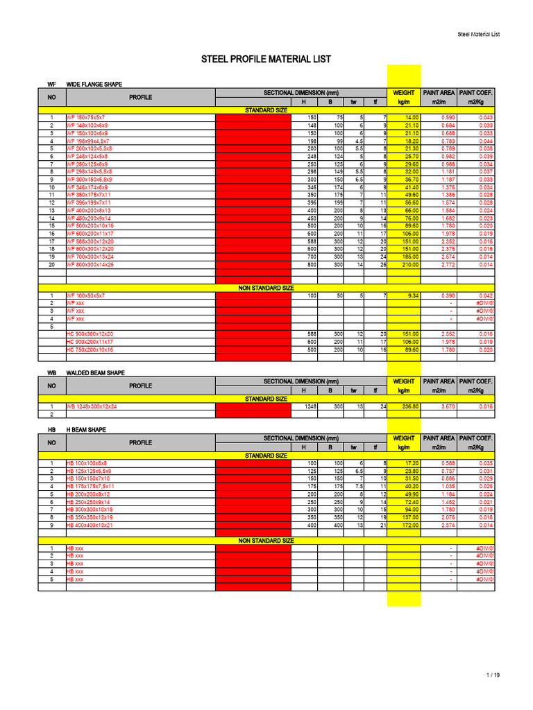 Steel Profile Weight Specifications | PDF | Structural Engineering ...