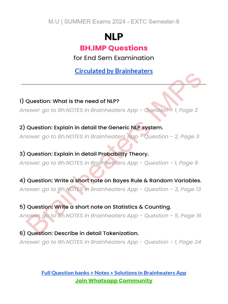 NLP Extc Sem8 Final Exam IMPs | PDF | Statistical Theory | Applied Mathematics
