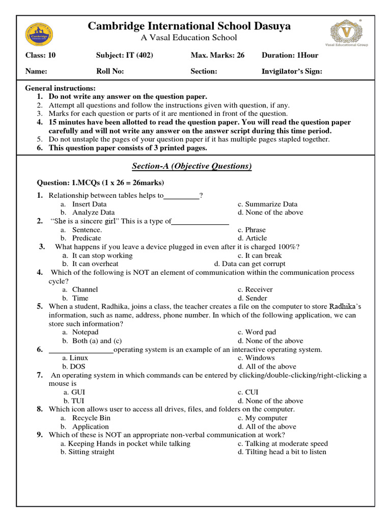 IT-Important MCQs | PDF | Operating System | Communication