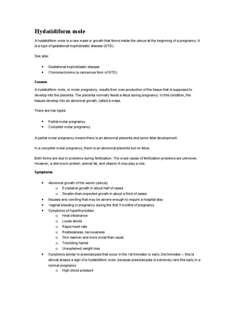 Hydatidiform Mole | PDF | Pregnancy | Human Reproduction