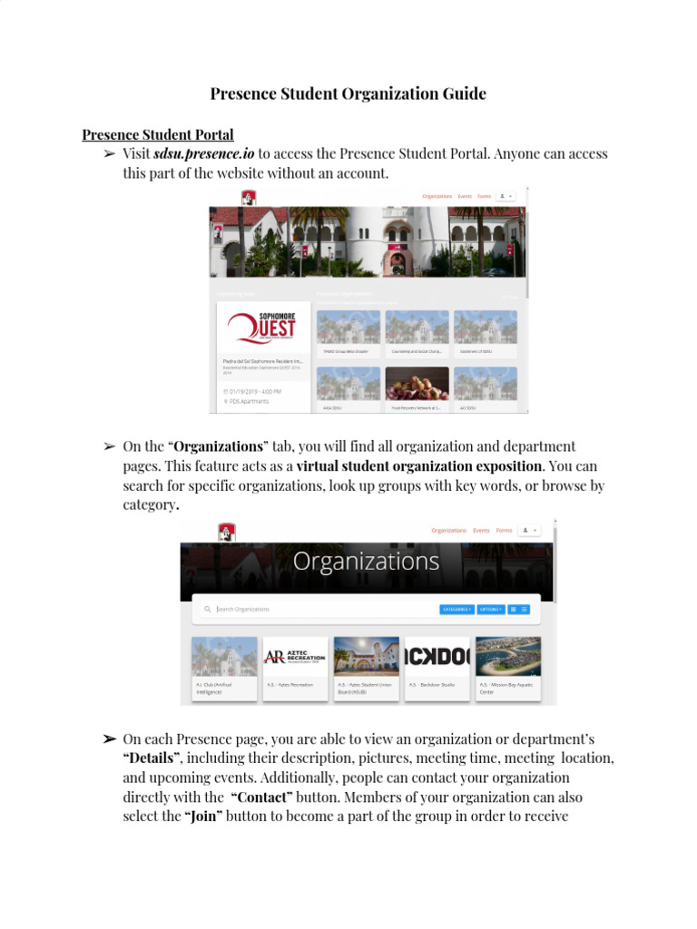 Presence Student Organization Guide | PDF | Login | Multimedia