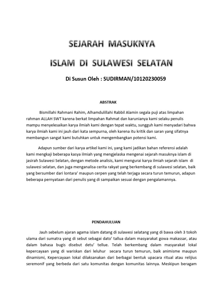 Sejarah Masuknya Islam di Sulawesi Selatan | PDF