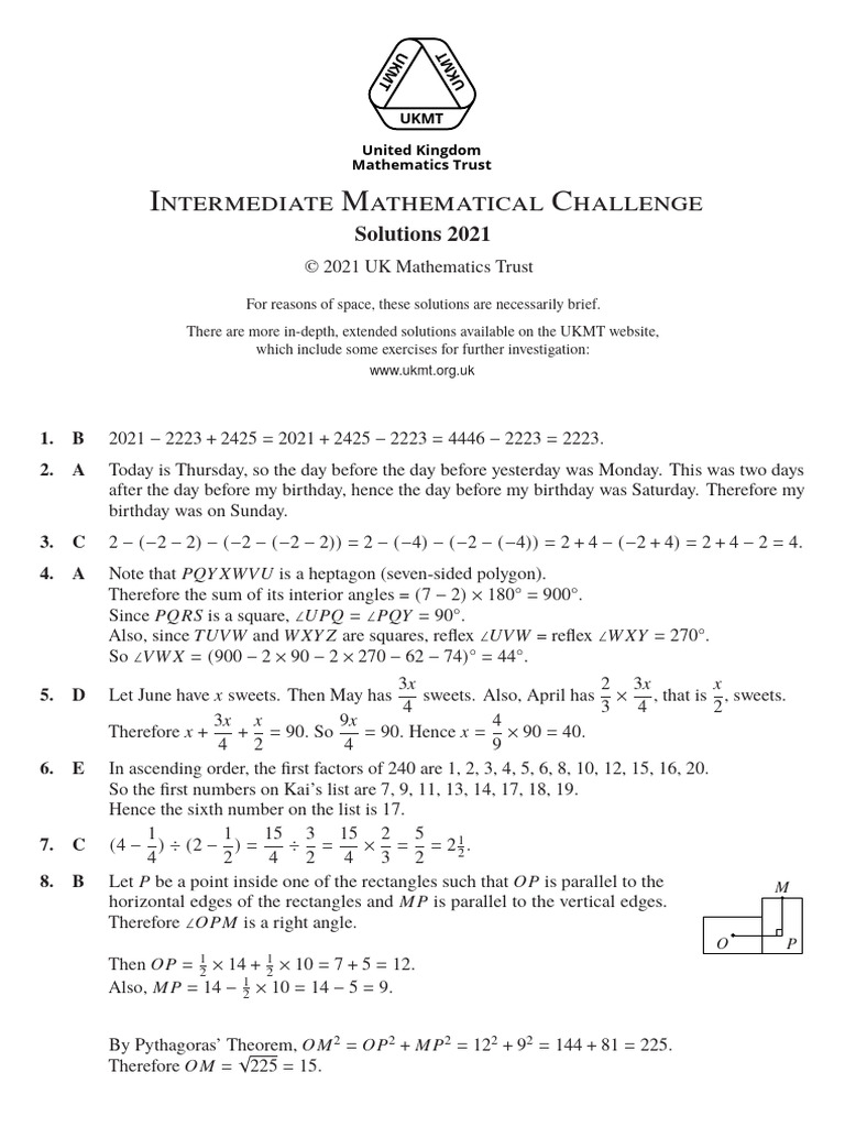 IMC 2021 Solutions | PDF | Numbers | Area
