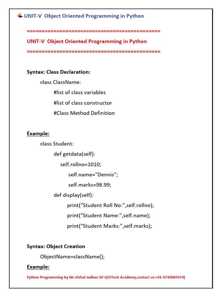UNIT-V Python | PDF | Class (Computer Programming) | Inheritance (Object Oriented Programming)