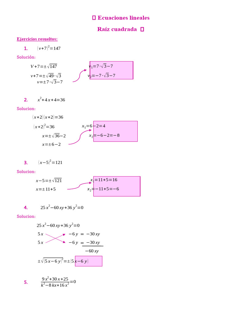 Ecuaciones Lineales Raiz Cuadrada | PDF