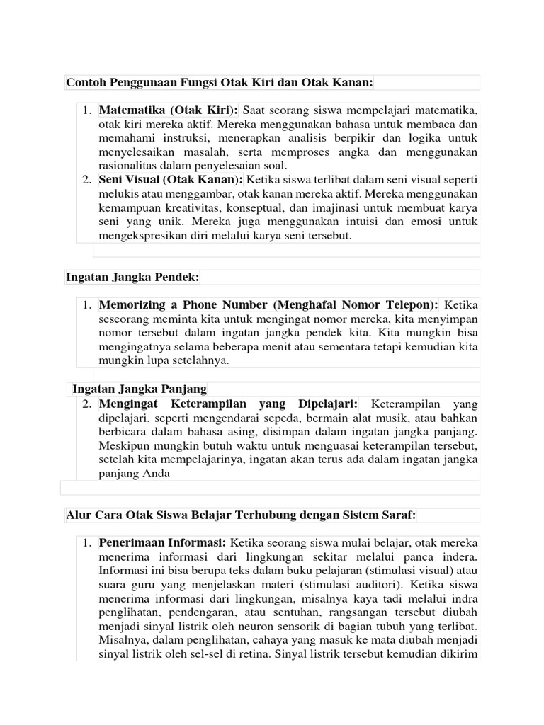 Contoh Penggunaan Fungsi Otak Kiri Dan Otak Kanan | PDF