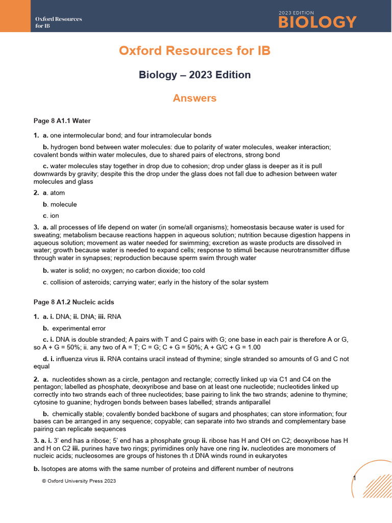 IB Biology Study Guide Answers | PDF | Action Potential | Depolarization