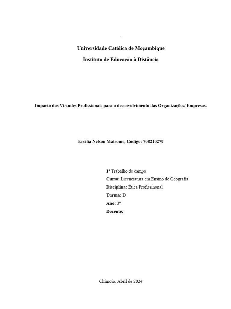 Trabalho de Ética Profissinonal UCM | PDF | Moralidade | Science