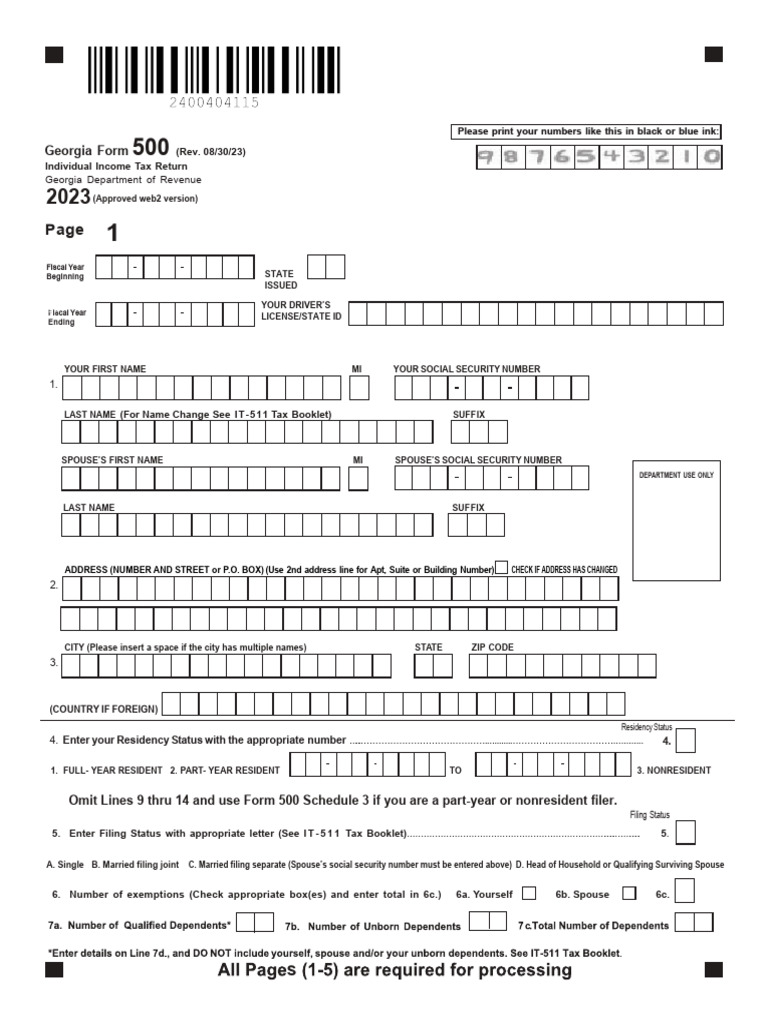 2023 500 Individual Income Tax Return - Blank Form For Printing ...