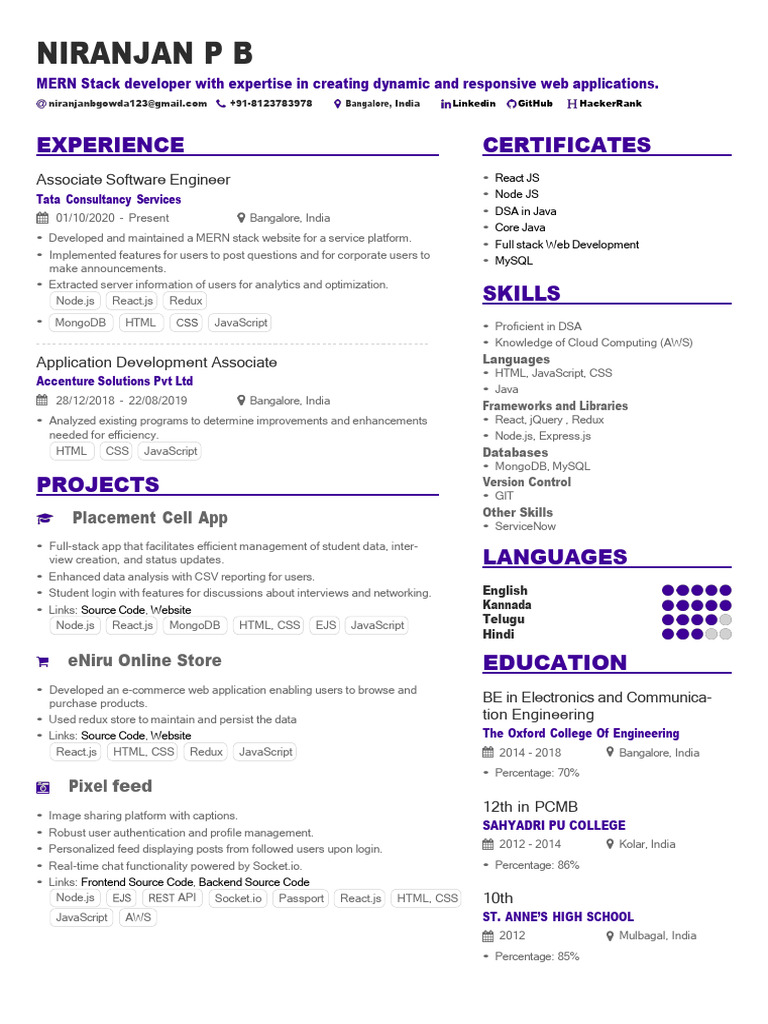 MERN Stack Developer Resume | PDF | Java Script | Web Application