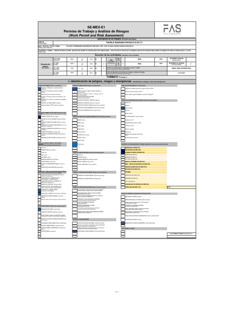 Fas Se-mex-e1 Permiso de Trabajo a50 Kw-13- Aplicacion de Sellador en Brida y Charola Nivel 12 ...