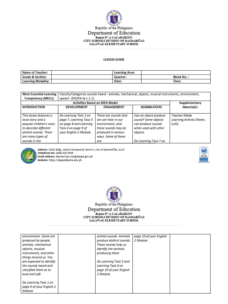 Lesson-Guide-Template | PDF | Learning | Human Communication