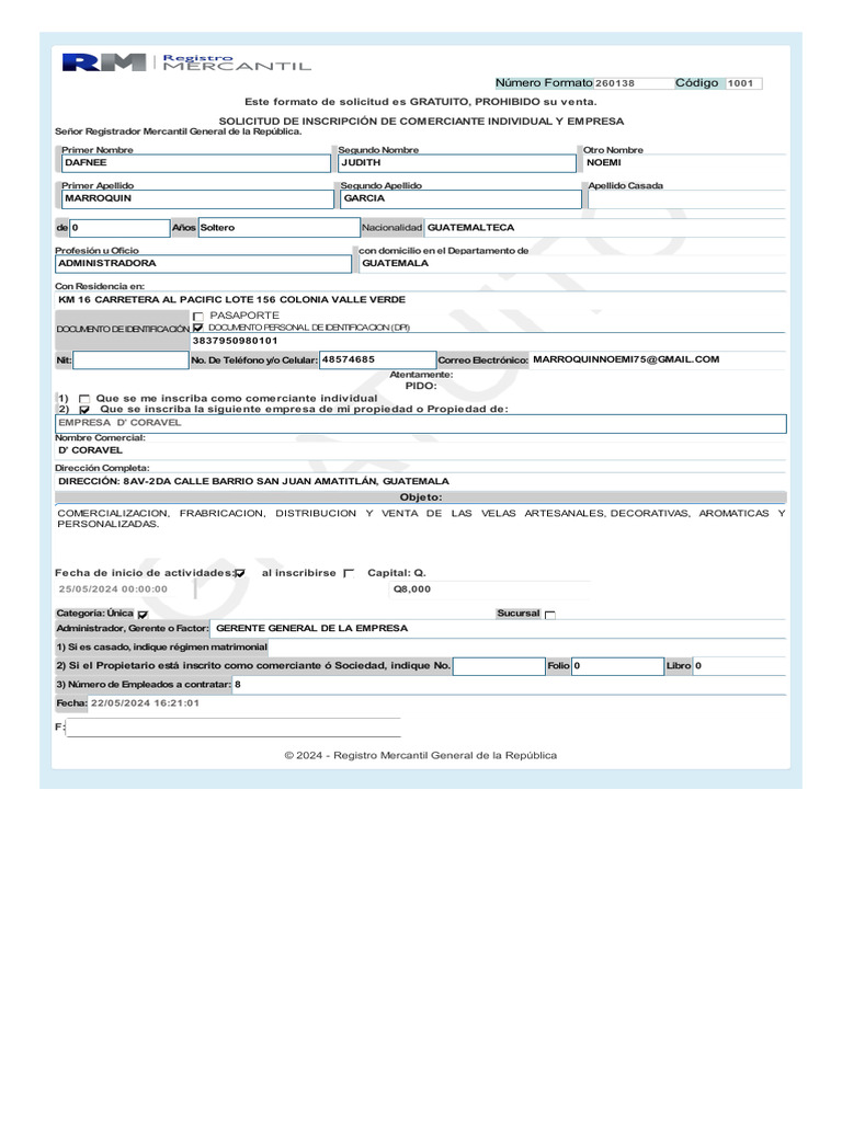 Formulario de Inscripcion de Comerciante Individual y Empresa | PDF