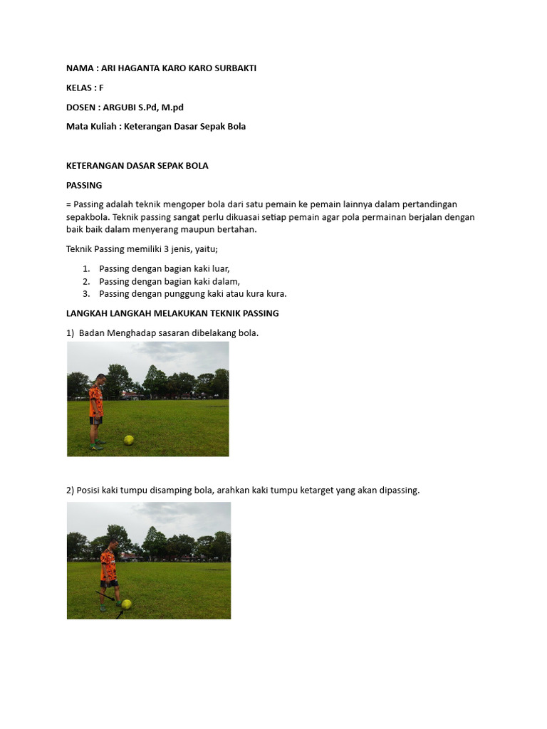 Teknik Dasar Passing Sepak Bola | PDF