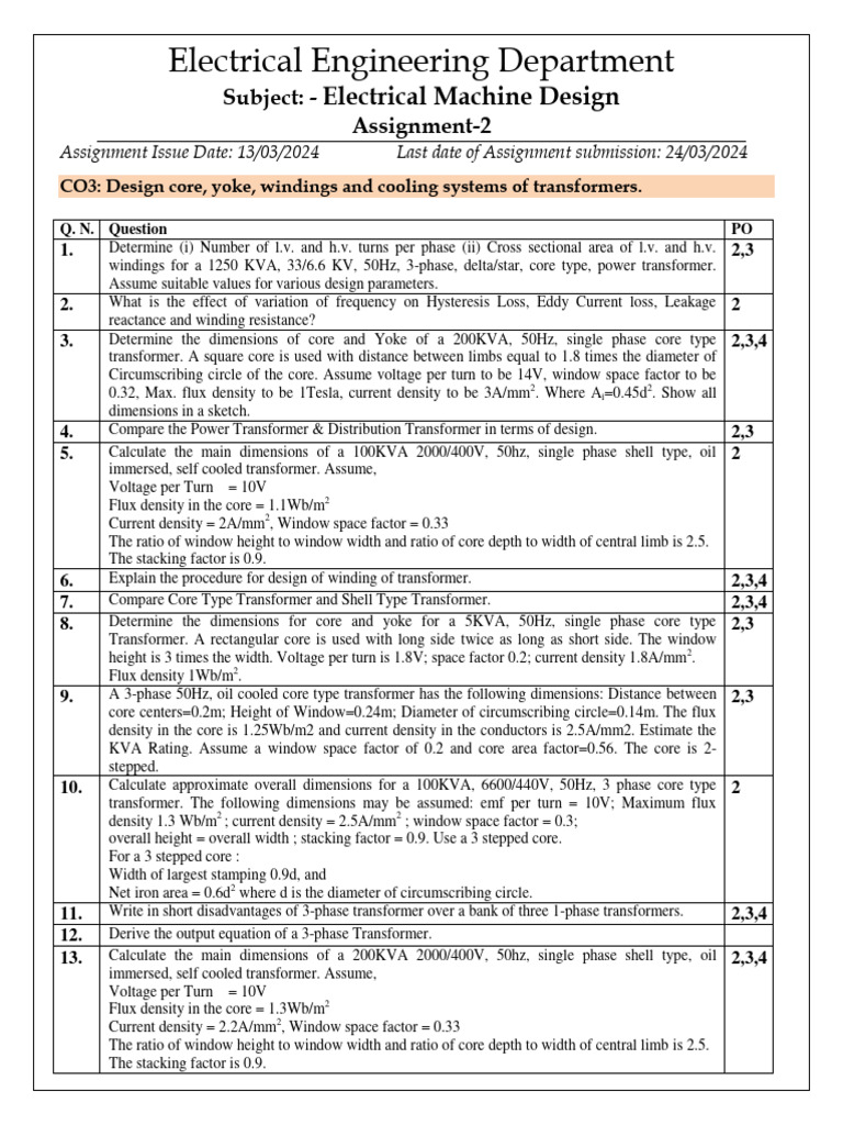 Assignment 2 Ee601 Emd1 Pdf Transformer Electrical Engineering 0262