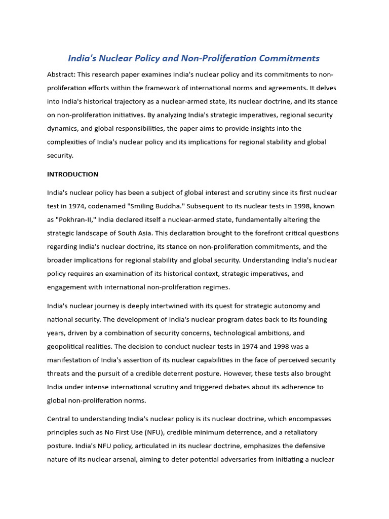 India's Nuclear Policy Overview | PDF | Treaty On The Non Proliferation ...