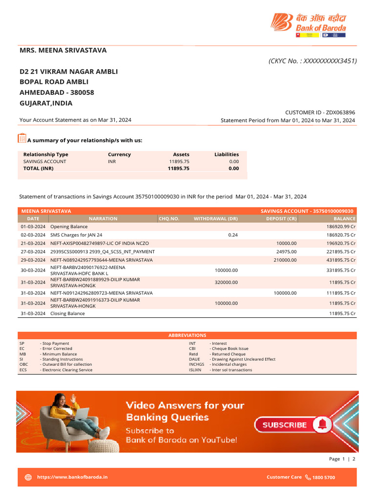 Bank Statement of March 24 | PDF | Cheque | Banks