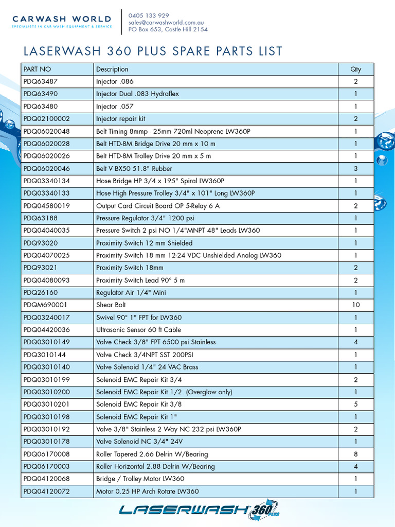 Laserwash 360 Plus Parts List | PDF | Gas Technologies | Hydraulics
