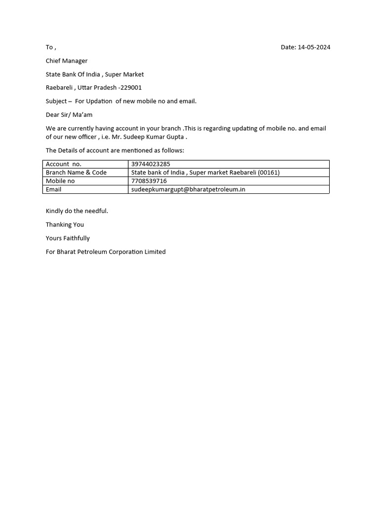 Update Mobile and Email for SBI Account | PDF