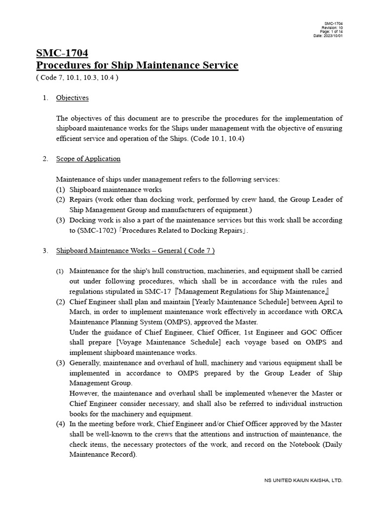 Procedures For Ship Maintenance Service | PDF | Technology & Engineering