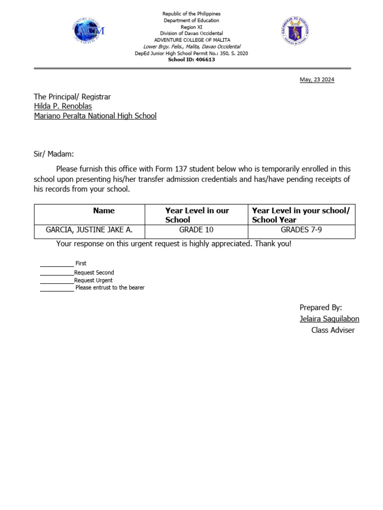 Urgent Request for Student Records | PDF