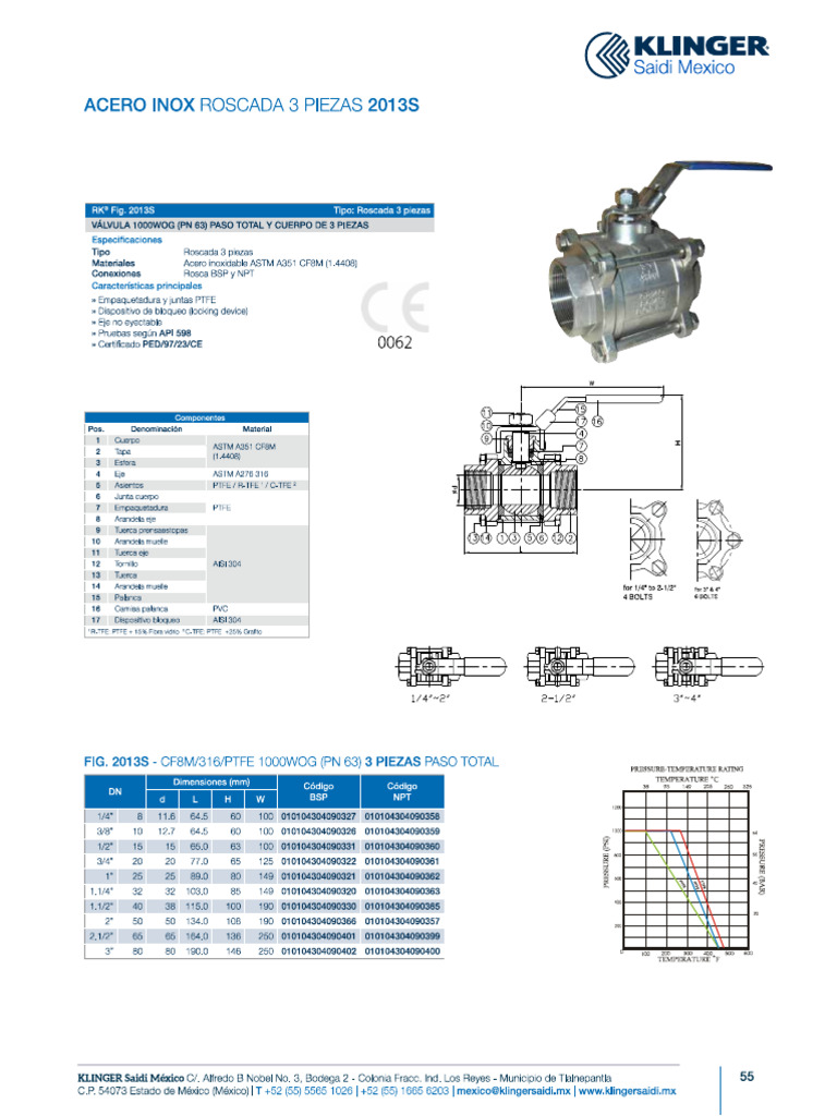Ball Valves Floating 3 Piece 1000 Wog 2013S | PDF