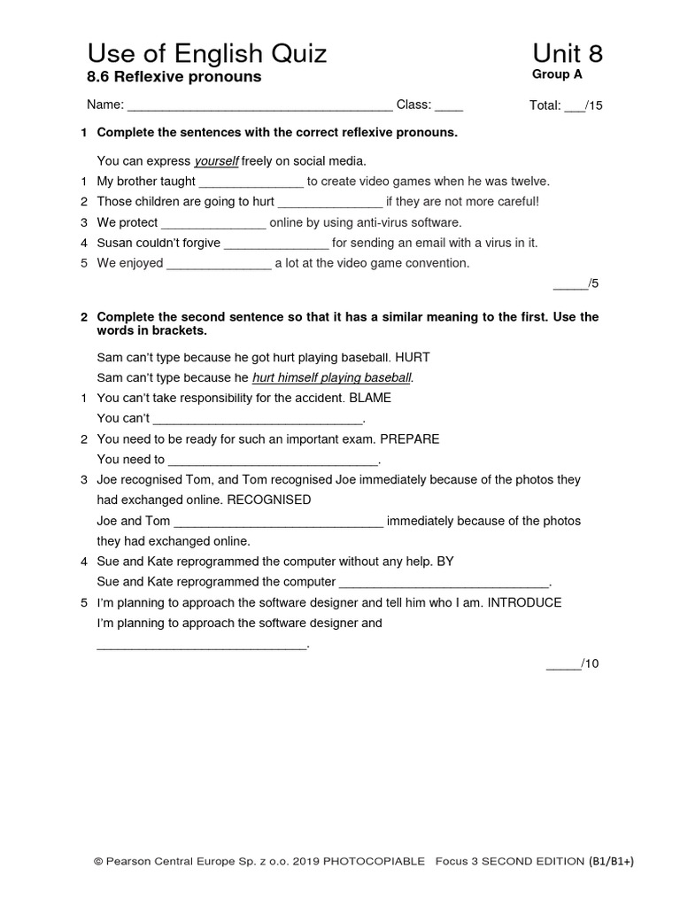 Focus3 2E UoE Quiz Unit8 GroupA | PDF