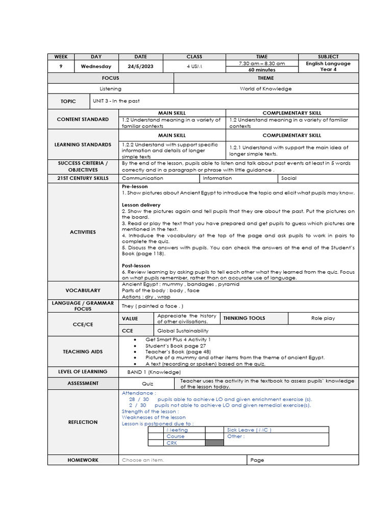 Lesson Note Observe 4 Usm PDF | PDF | Vocabulary | Cognition