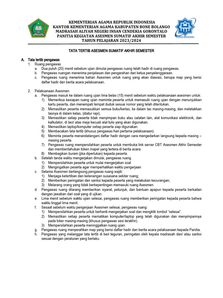 Tata Tertib Asesmen (Pengawas) | PDF