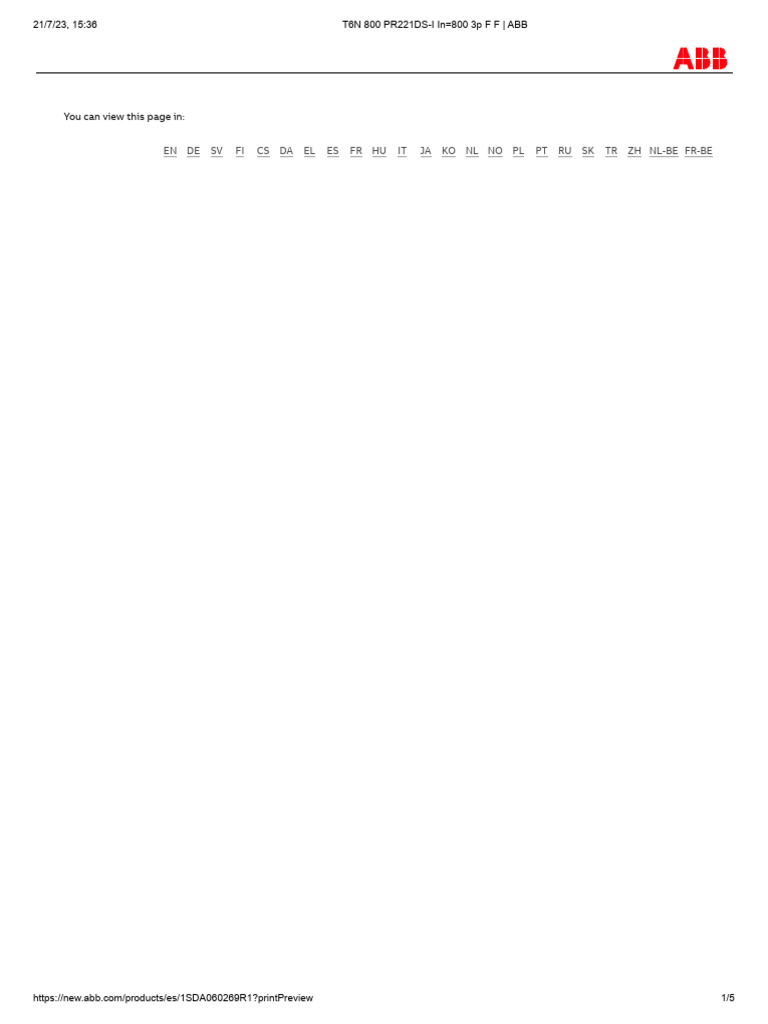 INTERRUPTOR T6N 800 PR221DS-I in 800 3p F F - ABB | PDF | Ingenieria Eléctrica | Electricidad