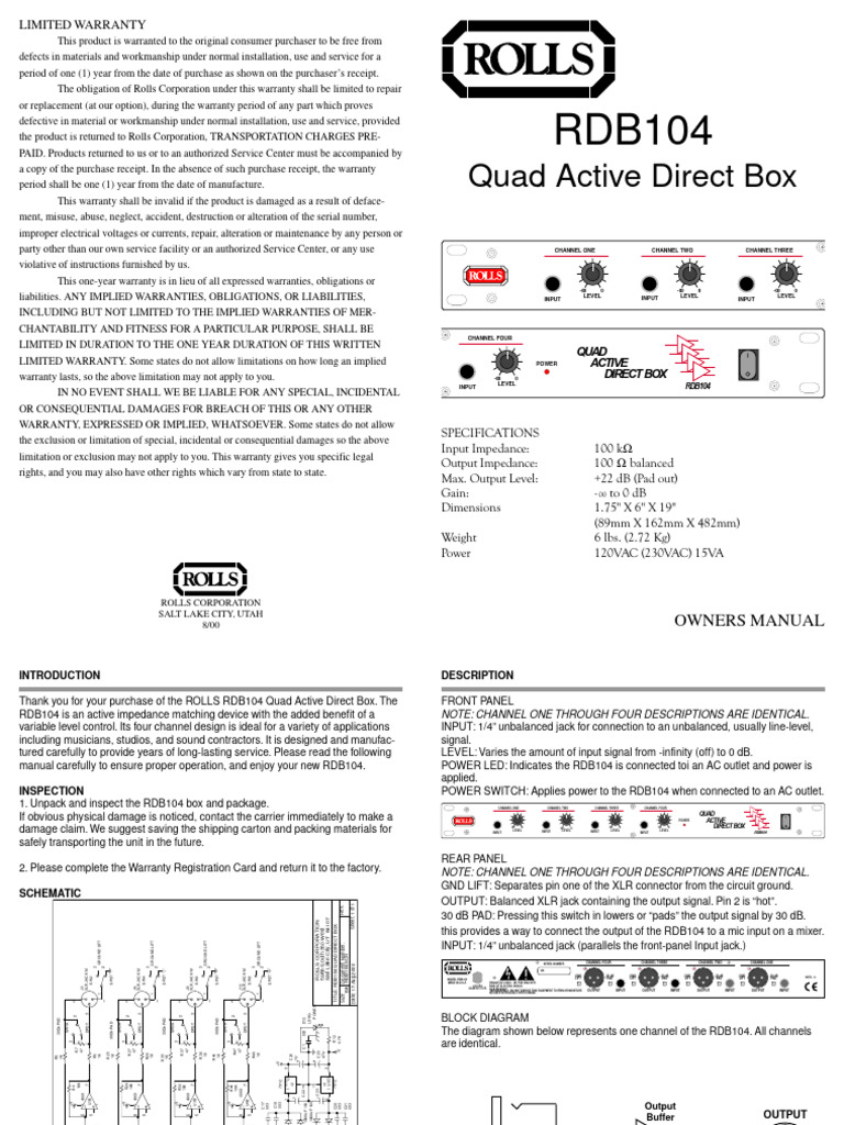 RDB104 Quad Direct Box Manual | PDF | Manufactured Goods | Computer ...