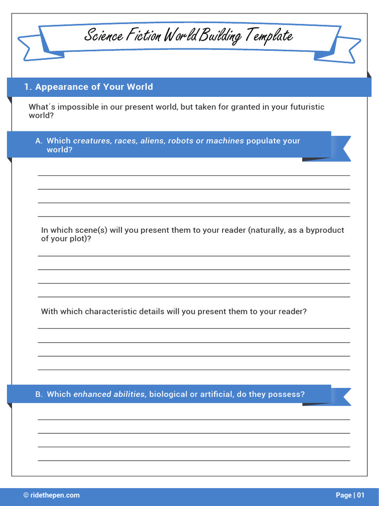 Science Fiction World Building Template, ridethepen.com | PDF