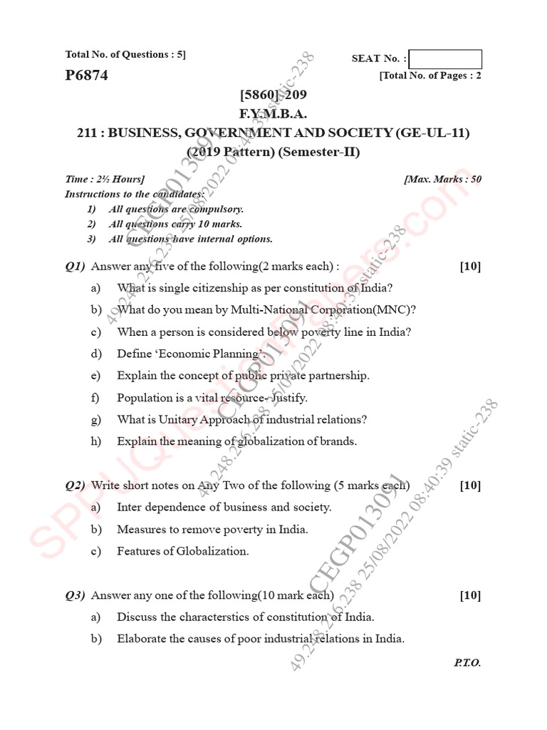 Postgraduate PG - Mba - Semester 2 - 2022 - May - Business Government Society Pattern 2019 | PDF ...