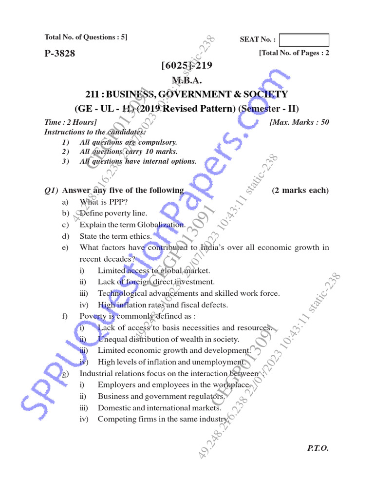 Postgraduate PG Mba Semester 2 2023 May Business Government Society Pattern 2019 | PDF ...