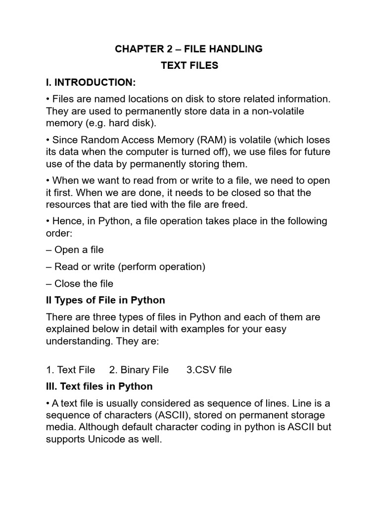 CHAPTER 2 - FILE HANDLING-txtfile | PDF | Computer File | Computer Data Storage