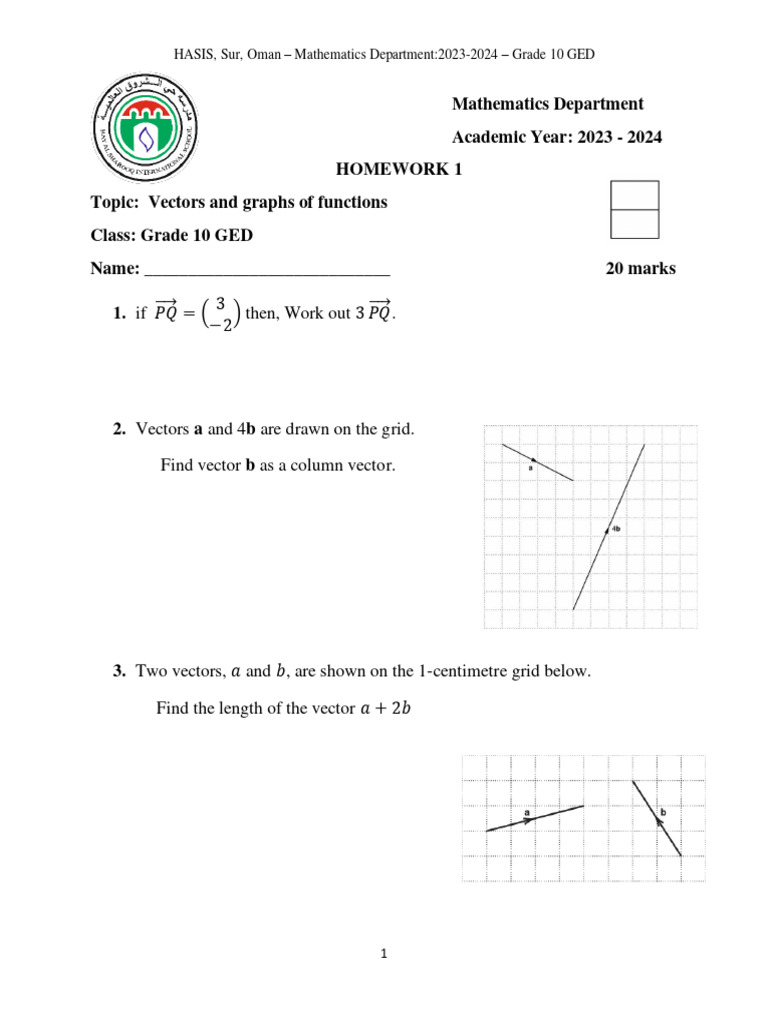 Grade 10 Math Homework: Vectors & Graphs | PDF | Euclidean Vector | Algebra