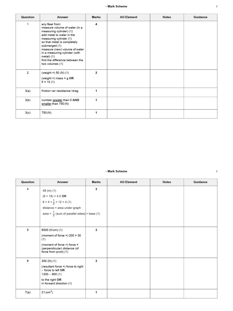 Mark Scheme | PDF | Acceleration | Force