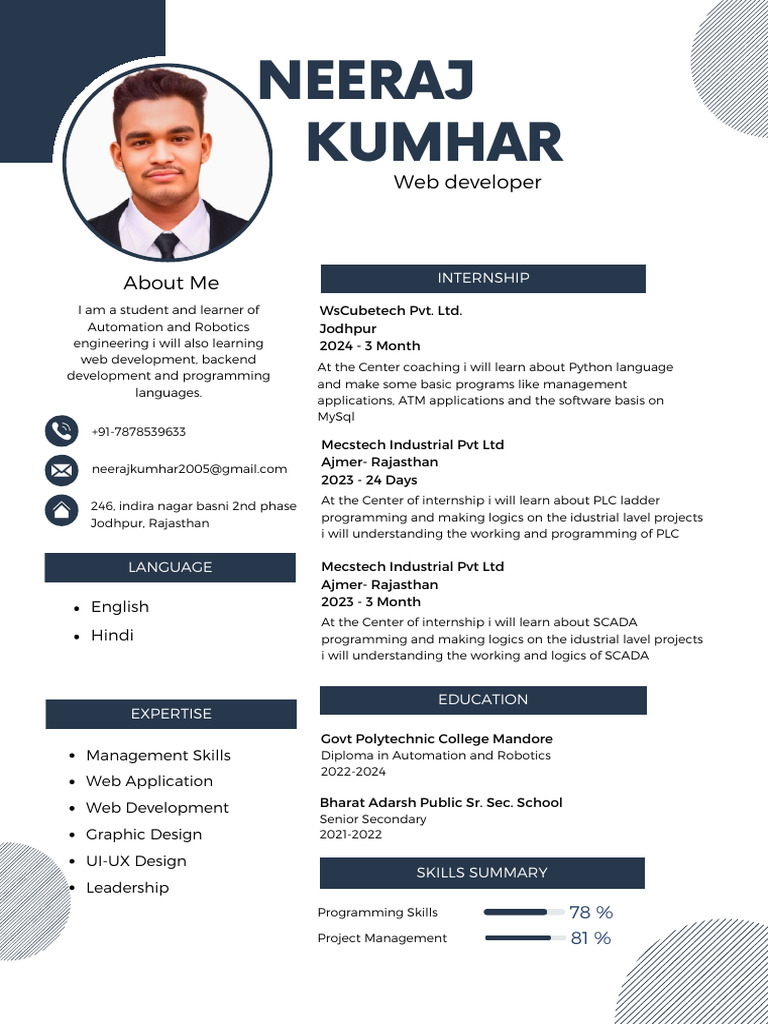 Neeraj CV-3 | PDF | Control Engineering | Software Engineering