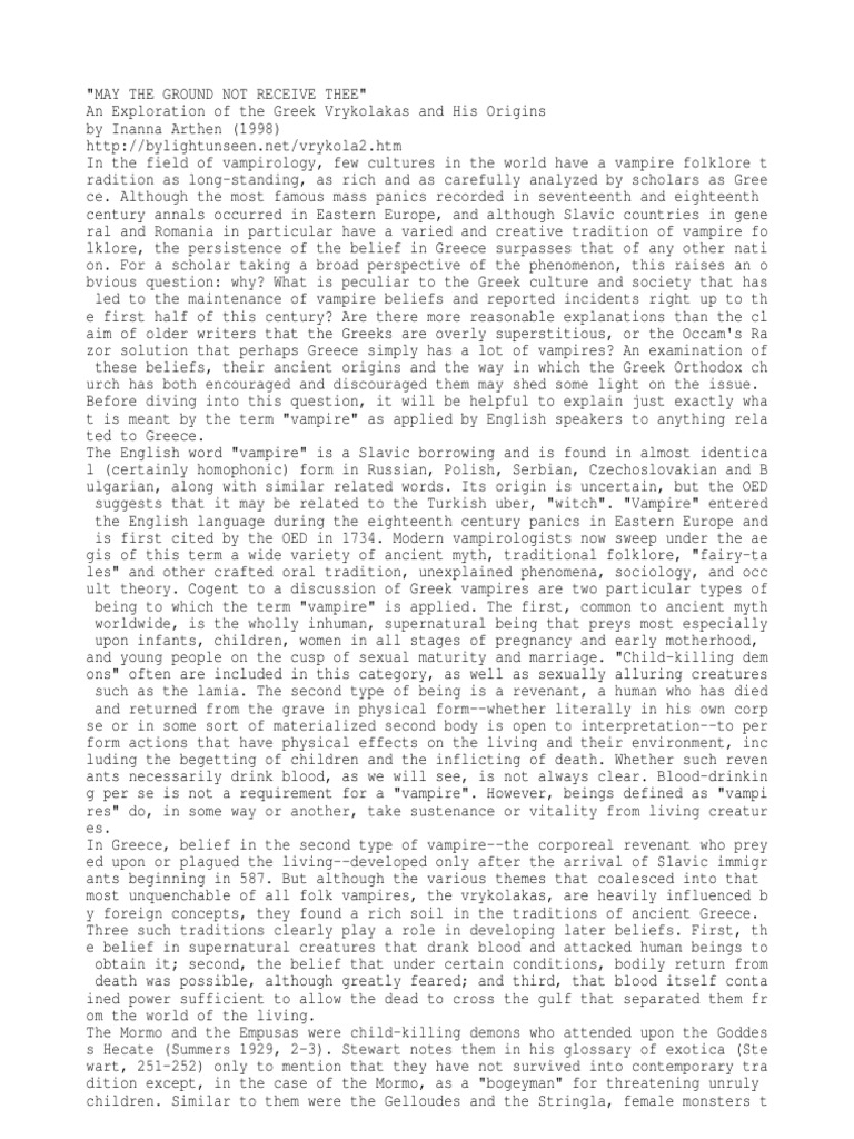 An Exploration of The Greek Vrykolakas and His Origins | PDF | Vampires ...