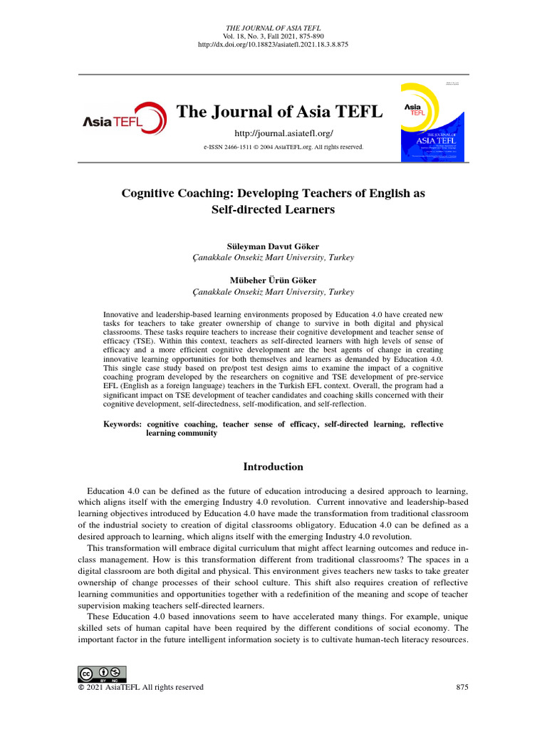 AsiaTEFL V18 N3 Autumn 2021 Cognitive Coaching Developing Teachers of ... AsiaTEFL V18 N3 Autumn 2021 Cognitive Coaching Developing Teachers of ...