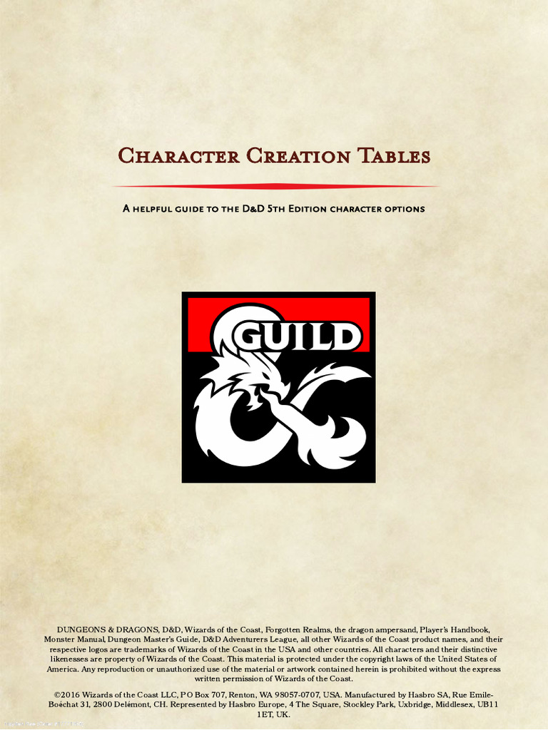 CharacterCreationTables | PDF | Dungeons & Dragons | Wizards Of The Coast