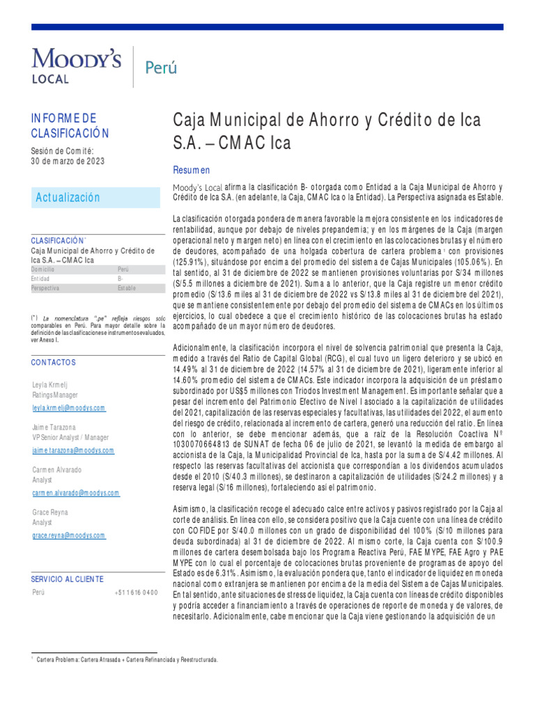 Clasificación B- de CMAC Ica: Análisis 2023 | PDF | Bancos | Basilea Iii